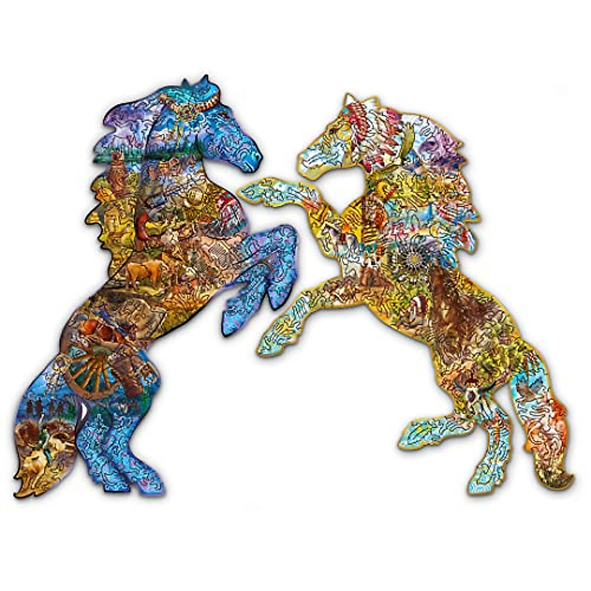 DAVICI - Wooden Jigsaw Puzzles for Adults | Exclusive Wooden Puzzle for Adults, Teens, Family | Uniquely Shaped Jigsaw Puzzles | Exclusive Wood Puzzle | Large | 12.8x15.9 in | 2x130 pcs | The Mustangs