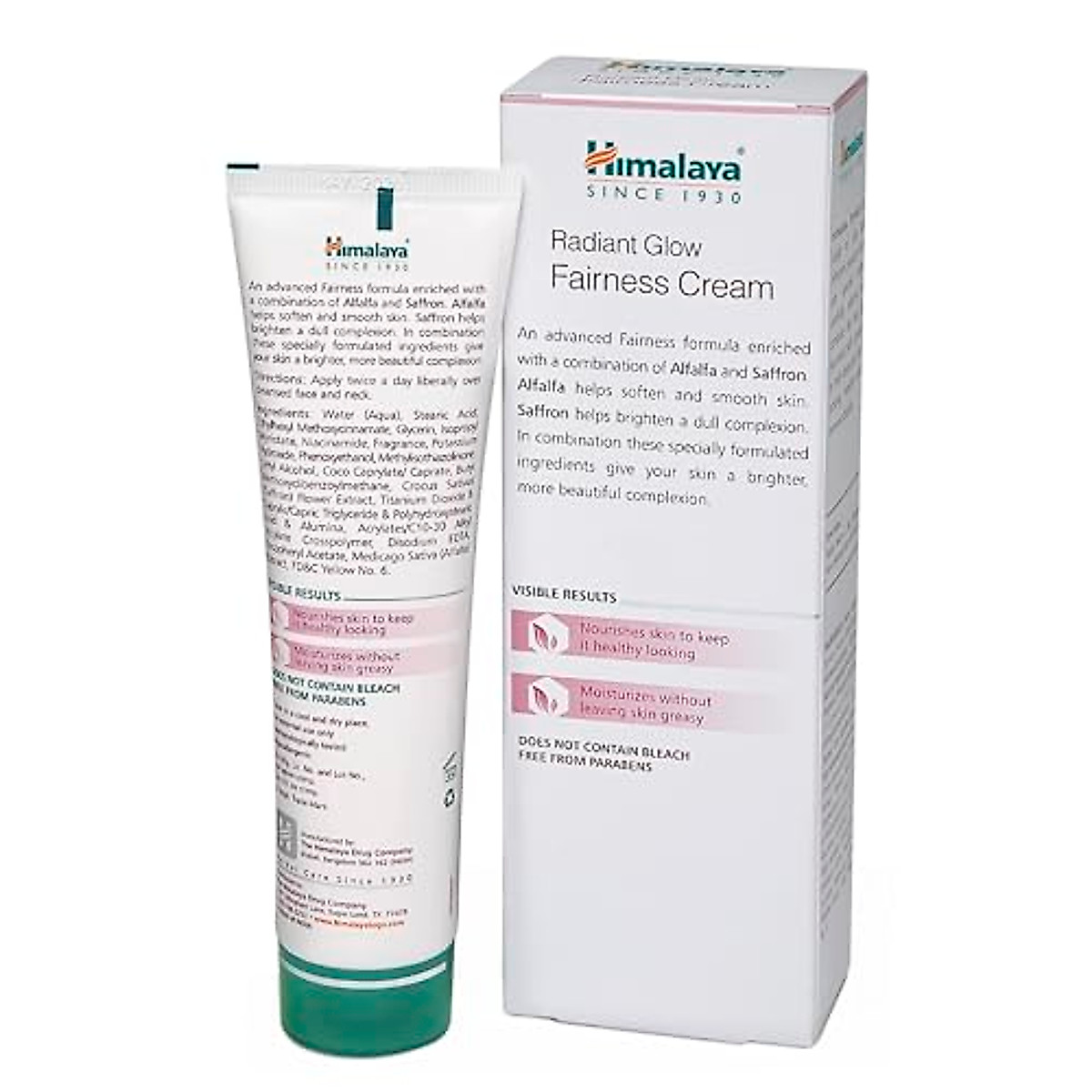 Himalaya Radiant Glow Fairness Cream for Dark Spots, Eye Bags and Under Eye Circles, Free from Parabens and Bleach, Moisturizing and Brightening Cream with Saffron and Alfalfa, 3.52 oz (100 g)