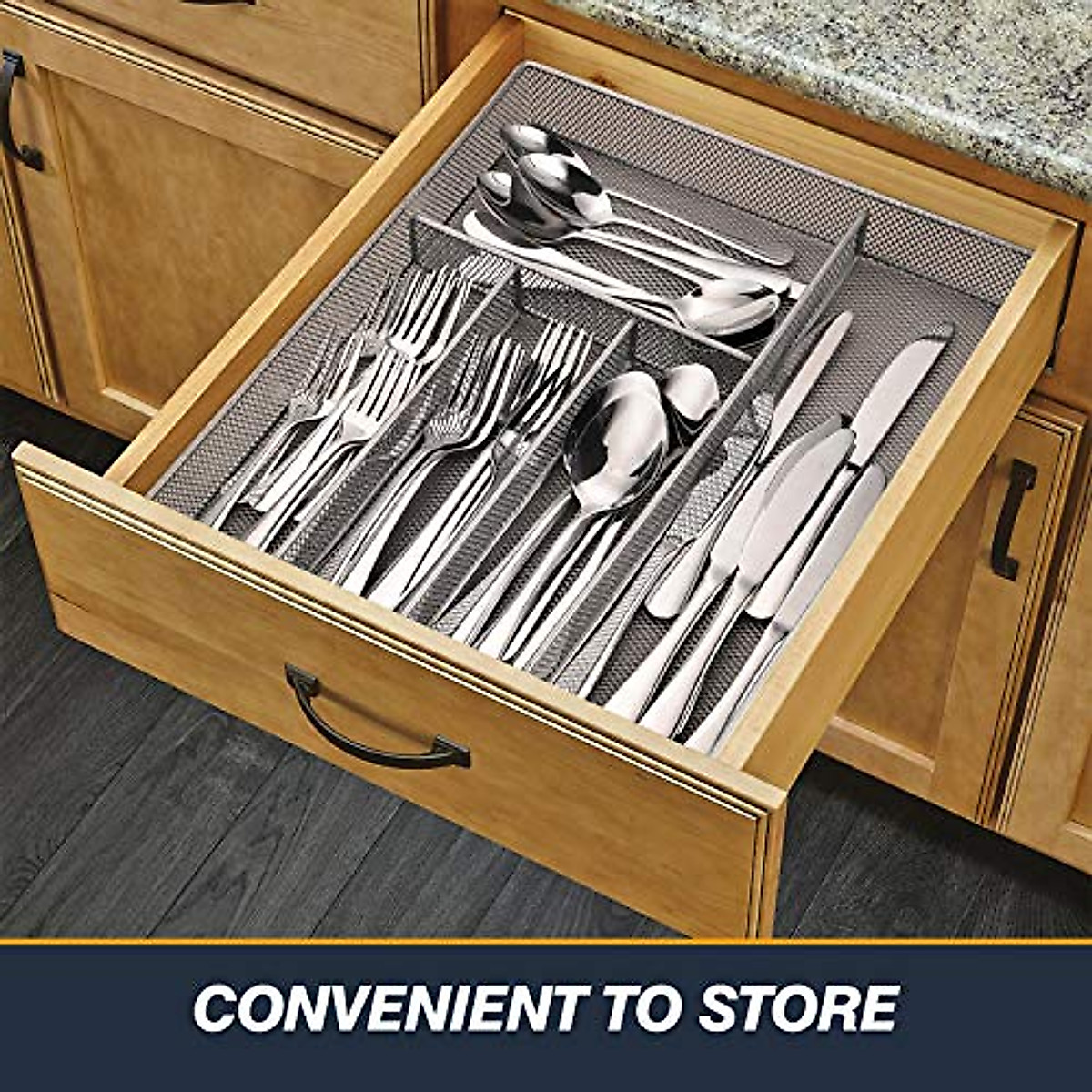 Hiware 40-Piece Silverware Set with Drawer Organizer, Flatware Sets for 8, Stainless Steel Cutlery Set with Tray, Utensils Tableware For Home Kitchen Restaurant Hotel, Mirror Polished, Dishwasher Safe