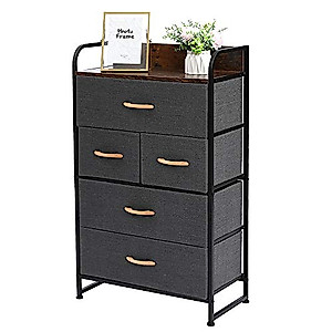 5-Drawer Dresser, 4-Tier Storage Organizer, Tower Unit for Bedroom, Hallway, Entryway, Closets - Sturdy Steel Frame, Wooden Top, Removable Fabric Bins