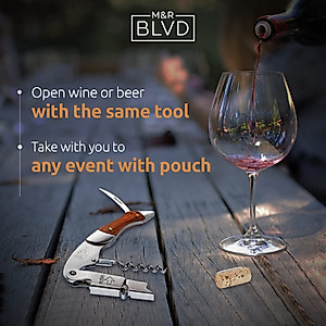 Waiter's Corkscrew with Vegan Leather Sheath by M&R Blvd. - Professional Grade, Deluxe Wine Key - Patented Spring Lever Easy Opening - Foil Cutter, Beer Bottle Opener - Wine Gift Set - Rosewood