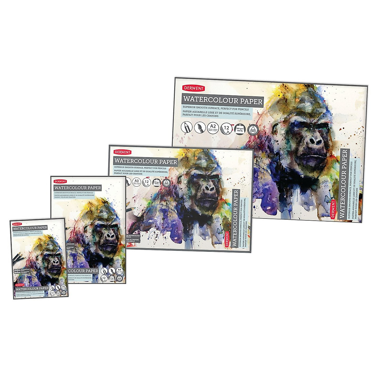 Derwent Watercolor Paper Pad, A4, 8.27 x 11.69 Inches Sheet Size, 12 Sheets (2301970) White