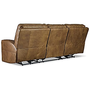 Signature Design by Ashley Game Plan Contemporary Tufted Leather Power Reclining Sofa with Adjustable Headrest, Light Brown