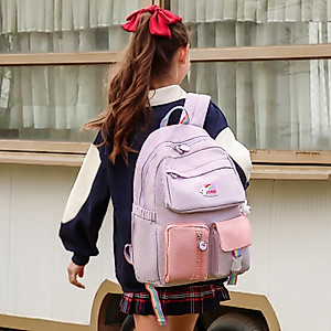 AUOBAG Kids Backpack Girls Backpacks Elementary Bookbags Middle School Bags Women Casual Daypacks Send Pendant (Purple)