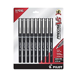 PILOT Precise V5 Stick Liquid Ink Rolling Ball Stick Pens, Extra Fine Point (0.5mm) Black Ink, 9-Pack
