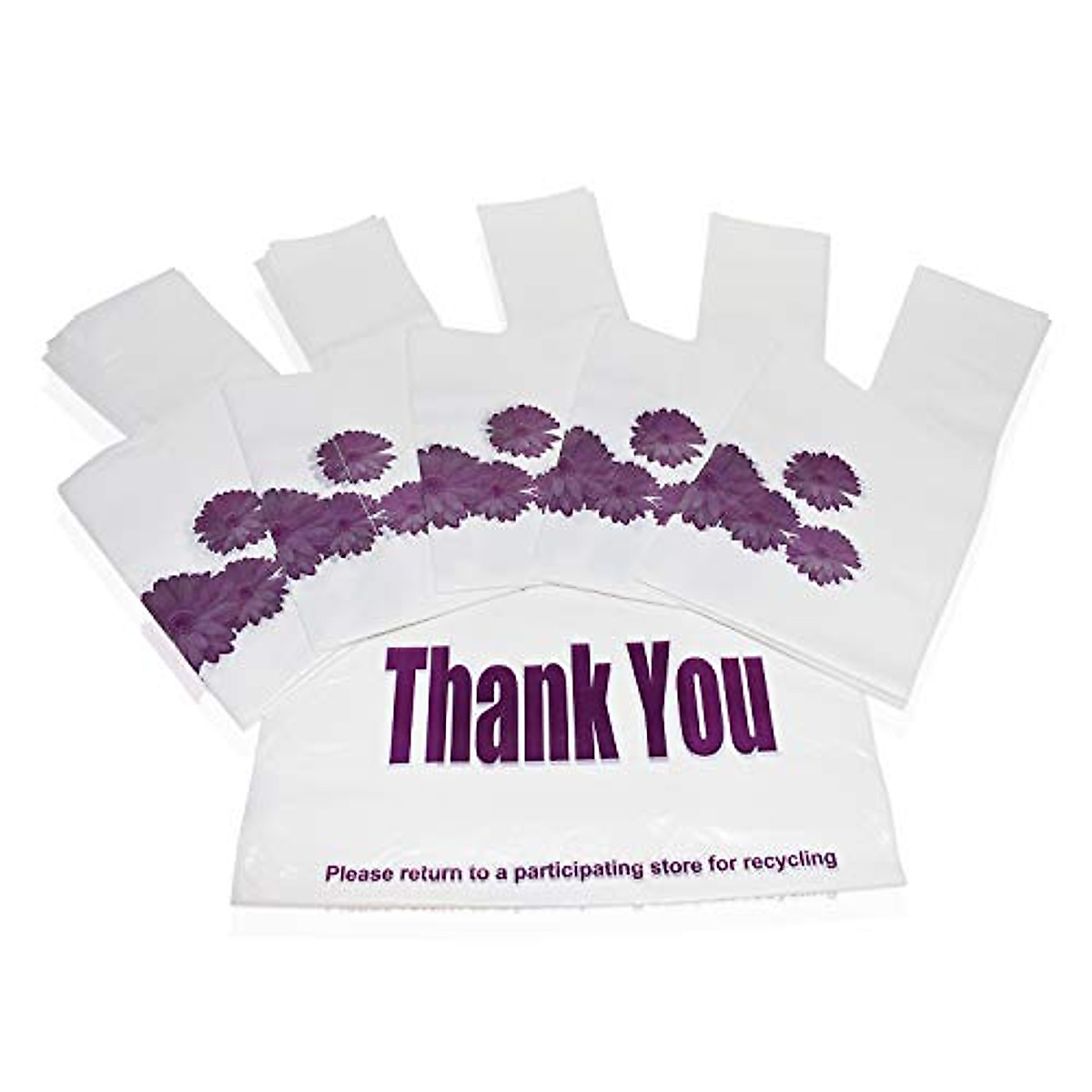 ROYALHOUSE Purple Flower Thank You Plastic t-Shirt Bags - 308 pcs/roll