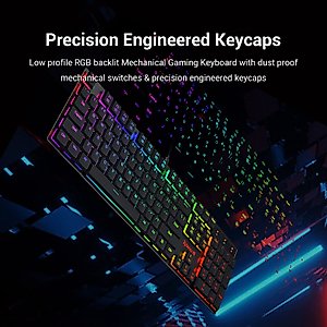 Redragon Mechanical Gaming Keyboard RGB LED Backlit Low Profile Wired Macro 96 Keys Red Switches, for Windows Gaming PC, Black