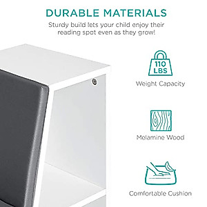 Best Choice Products 6-Cubby Kids Bedroom Storage Organizer, Multi-Purpose Bookcases, Shelf Furniture Decoration w/Cushioned Reading Nook - White