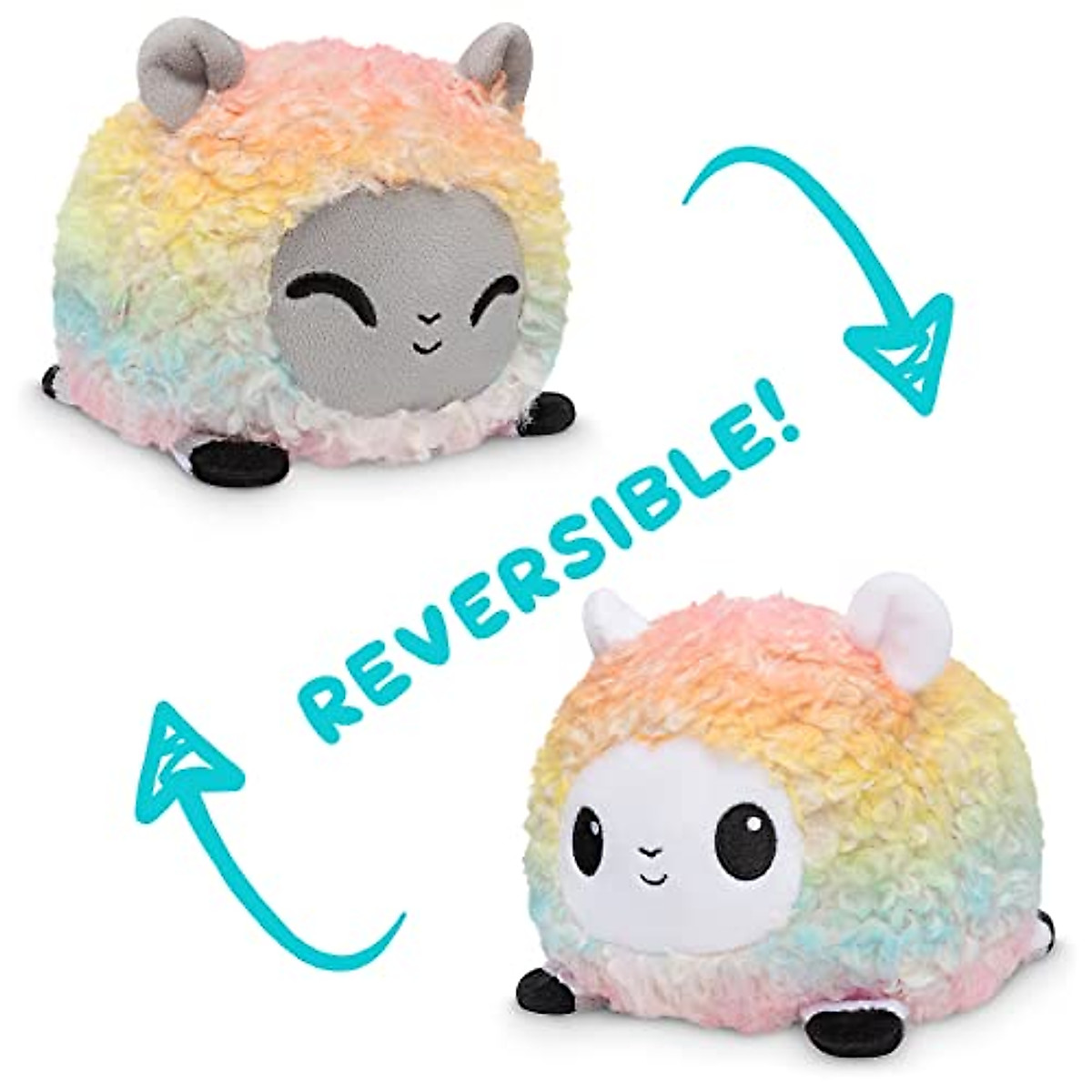 TeeTurtle - The Original Reversible Sheep Plushie - Pride - Gray + White Rainbow - Cute Sensory Fidget Stuffed Animals That Show Your Mood!