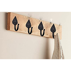 The Metal Magician Pack of 6 Coat Hooks Wall Mounted Leaf Style Single Robe Hanger Iron Blacksmith Key Holder Towel, Handbags, Hat Hanging Perfect for Bathroom, Kitchen, Living Room (Black)