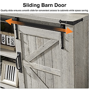 OKD Farmhouse Coffee Bar Cabinet, 58 Inch Buffet Sideboard Cabinet w/Sliding Barn Door, Adjustable Storage Shelves, Rustic Kitchen Storage Pantry for Dining Room, Living Room, Light Rustic Oak