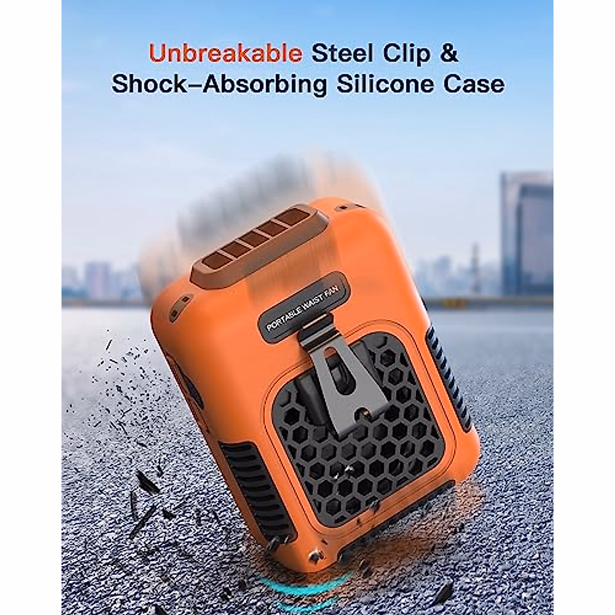 Cooling Waist Fan w/Steel Clip and Silicone Sleeve, Under Shirt Fan Clip On with Lanyard, 24H Personal Fan, 3 Speeds Cooling Belt Fan, 6000mah Rechargeable Body Fan for Outdoor, Travel