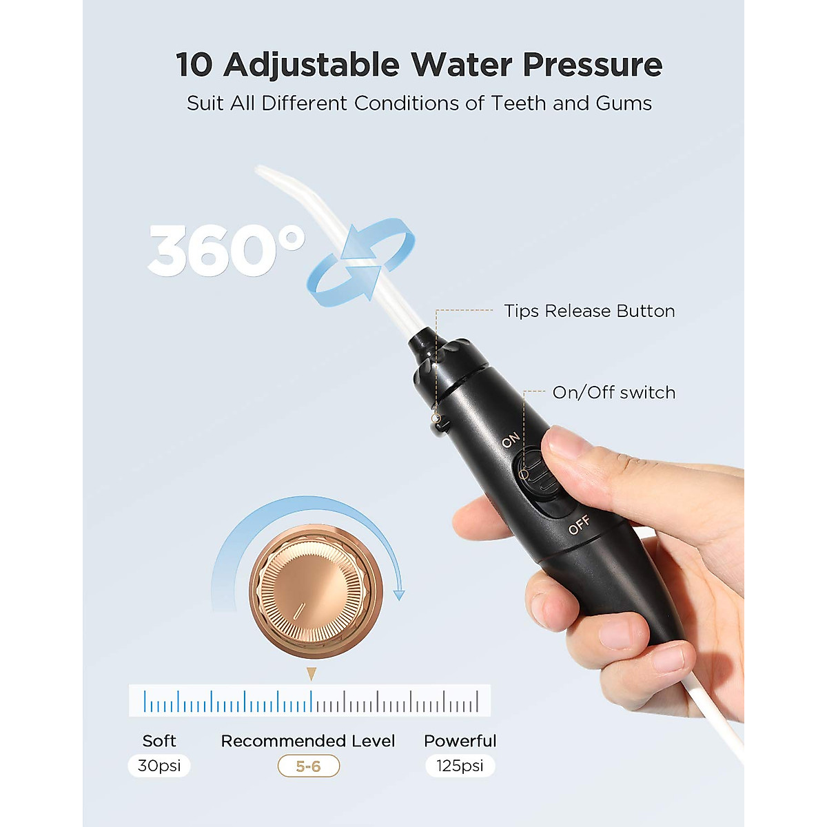 Water Flossers, 600ML Dental Water Teeth Cleaner with 8 Jet Tips for Family, 10 Adjustable Pressure, Electric Dental Pick Flosser for Teeth or Braces, Black