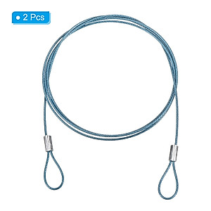 PATIKIL 3.3Ft Safety Cable Lock, 2 Pack Stainless Steel 1.5mm Dia Security Wire Rope with Double Loop for Stage Lighting Luggage Lock Blue