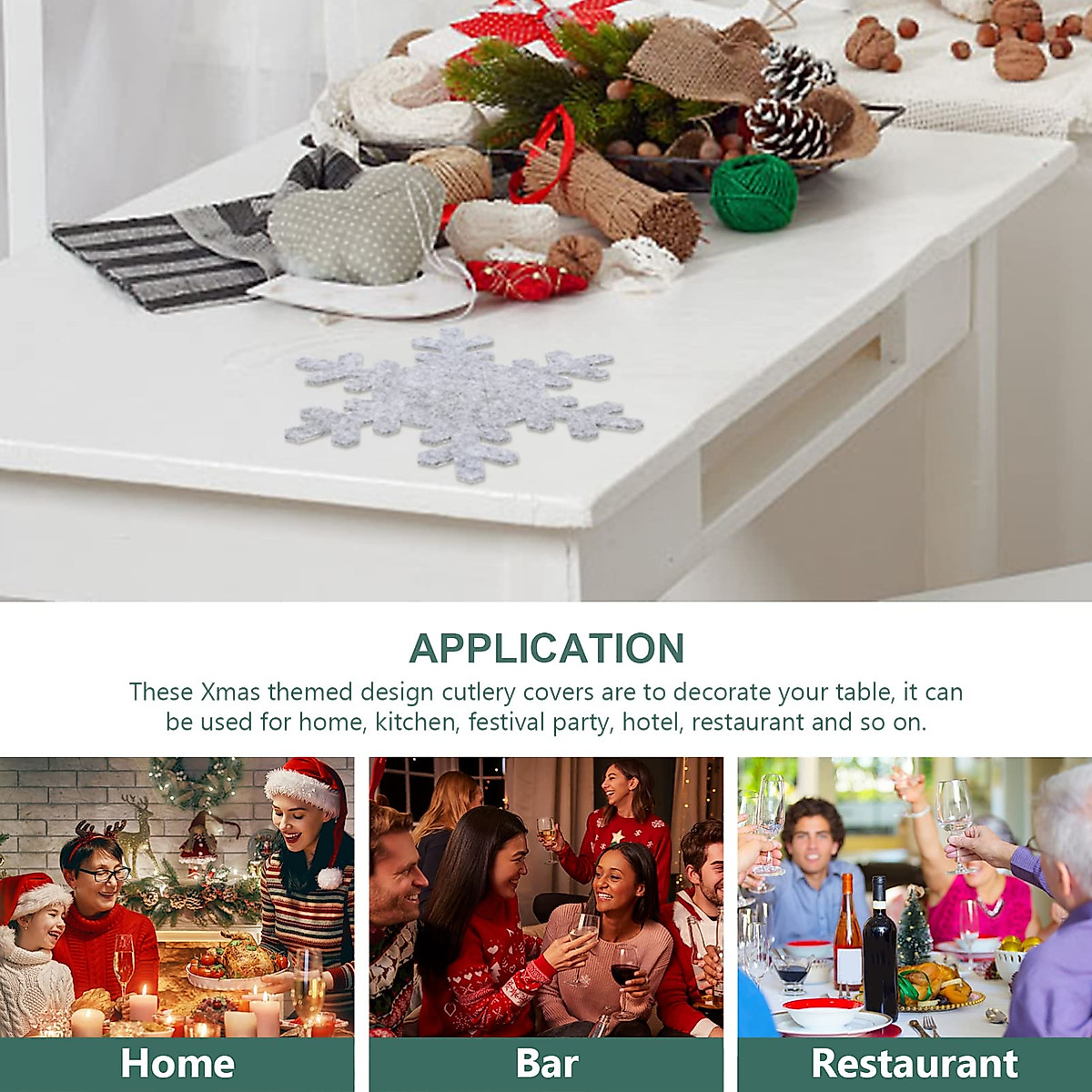 Zerodeko 8pcs Christmas Snowflake Cutlery Holder Christmas Tableware Holders Silverware Pocket Cutlery Organizers Felt Xmas Knife Fork Flatware Bags Christmas Party Dinner Table Supplies Gray