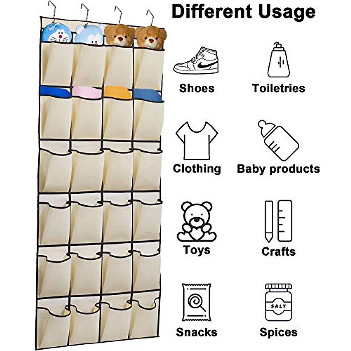 MISSLO Over the Door Shoe Organizer 24 Large Fabric Pocket Closet Accessory Storage Hanging Shoe Hanger, Beige