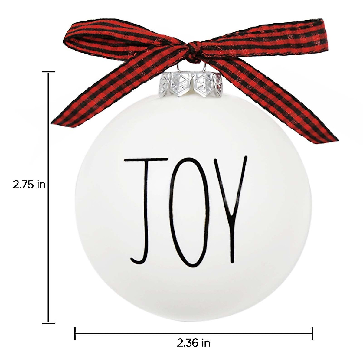 Christmas Ornaments - Xmas Tree Decorations - Set of 12 Shatterproof Bulbs with Buffalo Plaid Bows - White Holiday Balls Rustic Farmhouse Decor