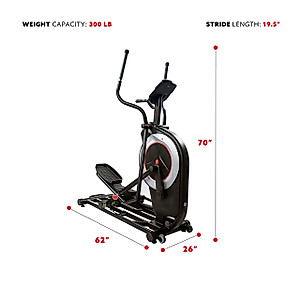 Sunny Health & Fitness Electric Eliptical Trainer Elliptical Machine w/Device Holder, Programmable Monitor and Heart Rate Monitoring, 300 LB Max Weight and 20" Stride - SF-E3875, Black