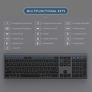 Bluetooth Keyboard for Mac, Multi-Device Rechargeable Keyboard, Ultra-Slim Wireless Keyboard with Full-Size Number Pad, Compatible with Apple MacBook Pro/Air, iMac, iPhone, iPad