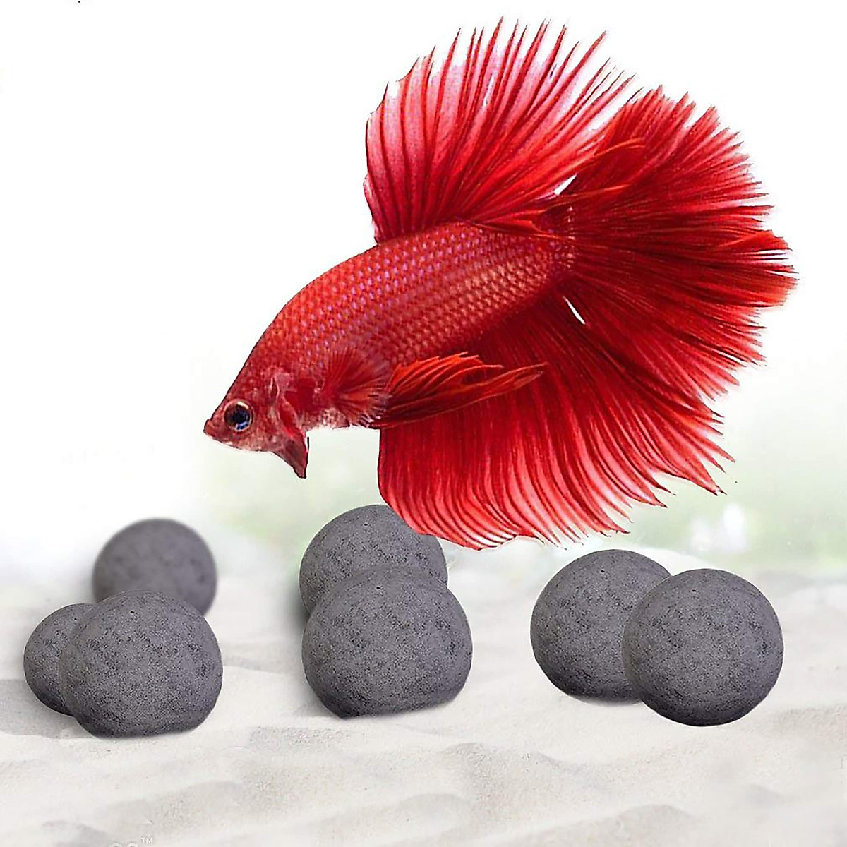 SunGrow Calcium-Rich Balls for Betta, Water Conditioner with Over 30 Beneficial Elements, Freshwater Fish Tank Decorations, 10 Pcs per Pack
