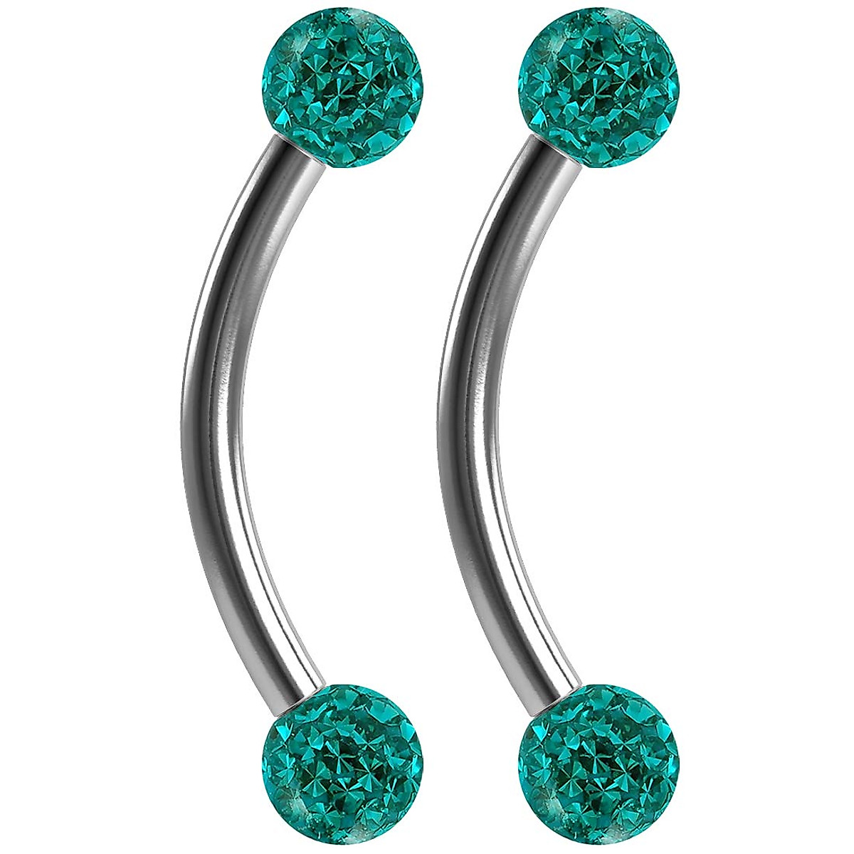 Evonix 2pc 16g Curved Barbell 10mm Crystal Nipple Ring Cartilage Rook Daith Eyebrow Helix Blue Zircona