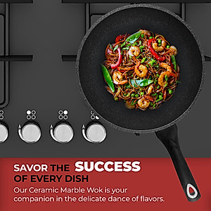 HOME N KITCHENWARE Nonstick Ceramic Wok, Frying Pan - Premium 9-Layered Cookware, Korean Marble-Coated - Easy to Clean Cast Aluminum - Induction Ready for Saute, Stir-Fry, Eggs, Fried Rice 8-Inch