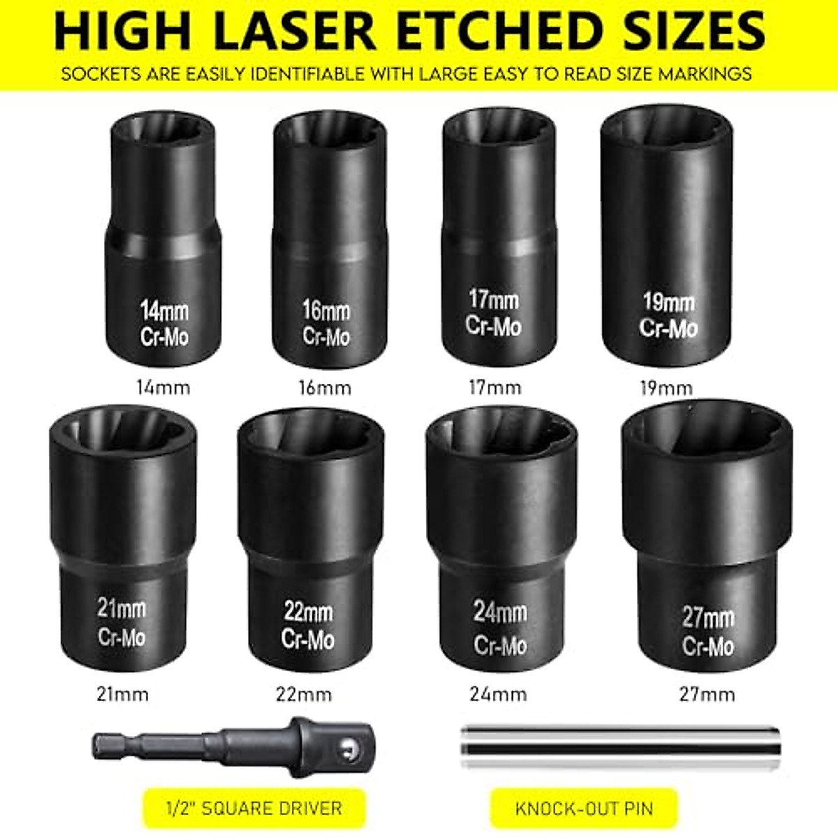 TOPEC Bolt Extractor Set, 10 Piece Lug Nut Remover Socket Tool, 1/2" Drive Impact Wheel Lock Removal Kit for Removing Damaged, Dead, Rusted, Rounded-Off Bolts, Lug Nuts & Screws