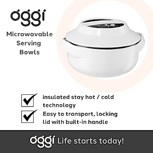 Oggi Plastic Microwavable Insulated Serving Bowl - 2.3 quart, 2.6, White