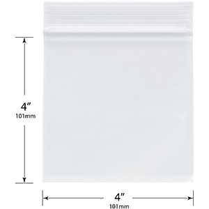 Plymor 4" x 4" (Pack of 100), 4 Mil Heavy Duty Zipper Reclosable Plastic Bags