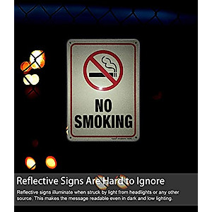No Smoking Sign,2 Pack No Smoking Metal Reflective Signs - 10 x 7 .040 Rust Free Heavy Duty Aluminum Sign - UV Printed with Professional Graphics - Easy to Mount - Indoor & Outdoor Use