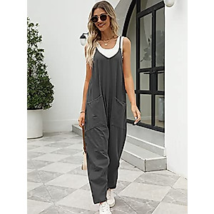 Trendy Queen Jumpsuits for Women Casual Summer Onesie Rompers Sleeveless Loose Baggy Overalls Jumpers, DarkGrey, XL