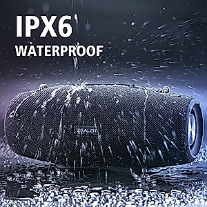 ZEALOT Bluetooth Speakers,75W Portable Bluetooth Speakers with Subwoofer,Speakers Bluetooth Wireless IPX6 Waterproof,50H Play,Deep Bass,Stereo Loud,EQ,Bluetooth Speaker for Party,Beach,Camping(Black)