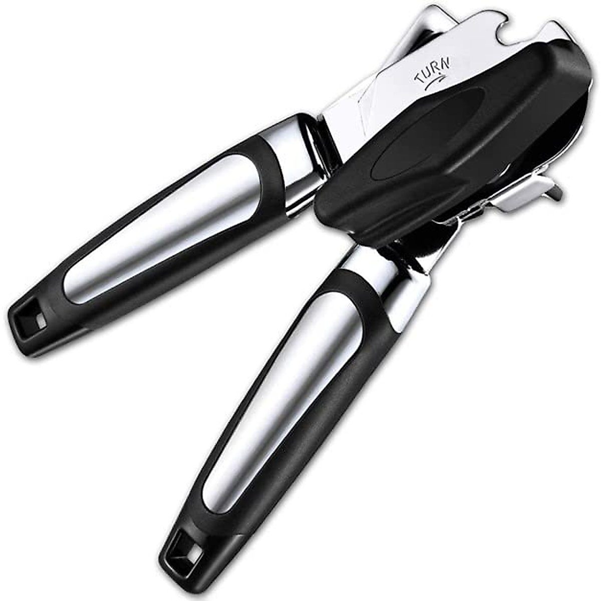 DanDam Manual Can Opener, Tin Cutter Kitchen, No Sharp Edge, Comfortable Soft Handle, Easy to Use Turn Knob, Durable Can Opener, Includes Built in Bottle Opener, Best Can Opener, Black