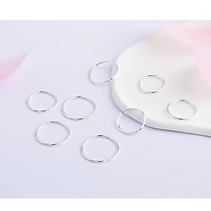 CANDYFANCY 925 Sterling Silver 1.2mm Stacked Midi Thin Rings for Women Knuckle Ring Band Stacking Ring Set Size 2.5-8.5 (Silver 8 Pcs)