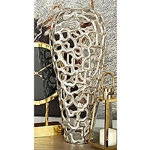 Deco 79 Aluminum Coral Vase, 10" x 10" x 25", Silver