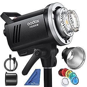 Godox MS300V MS300-V Compact Studio Strobe Flash Light - 300W,GN58 0.1-1.8S Recycle Time,2.4G X System,Bowens Mount LED Modeling Lamp for Photographic Studio Portrait Shooting(MS300 Upgraded Version)