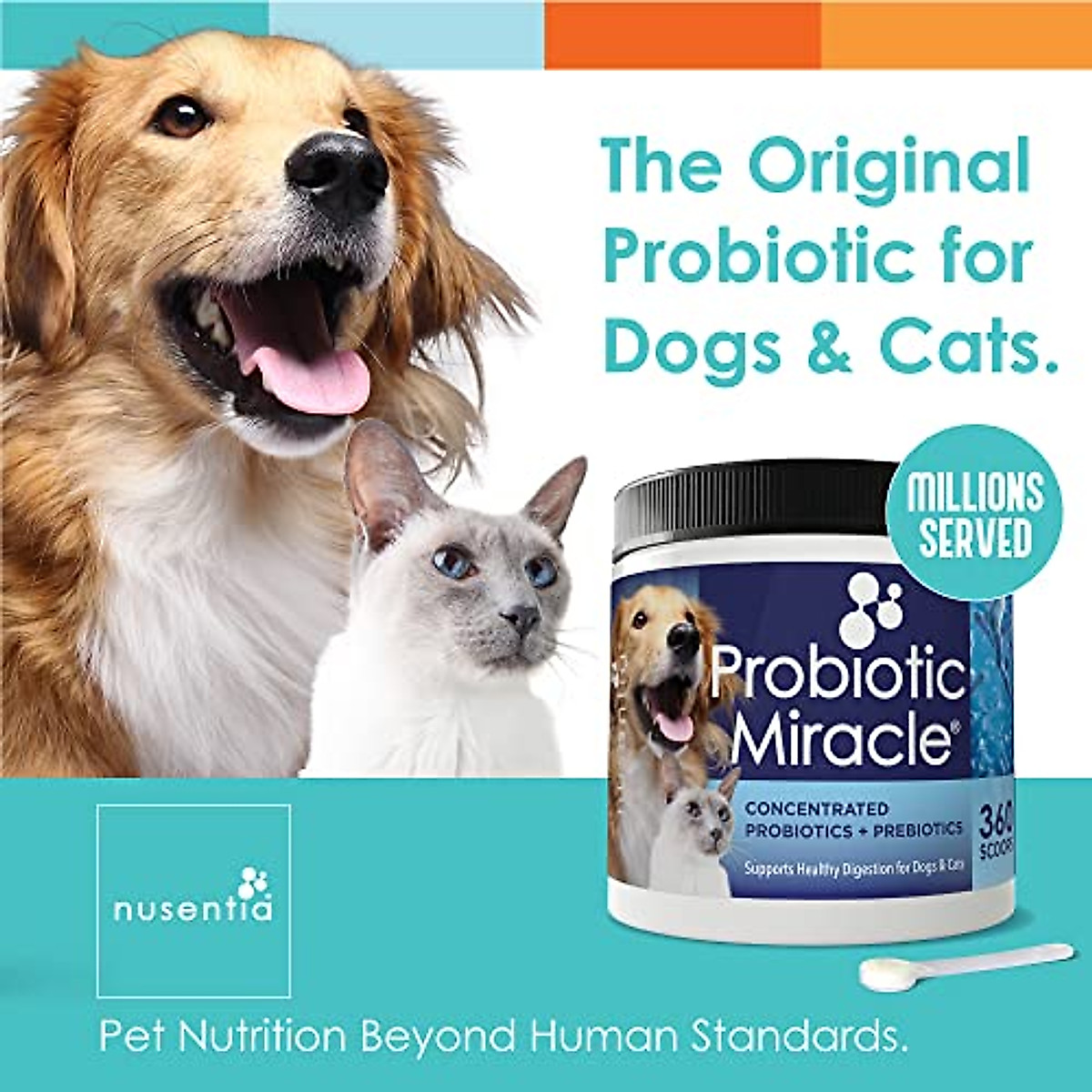 NUSENTIA Probiotics for Dogs -(360 Scoops)-Probiotic Miracle -Advanced, Species Specific Probiotics and Prebiotics to Stop Diarrhea, Loose Stool, and Yeast-Plus Immune Support