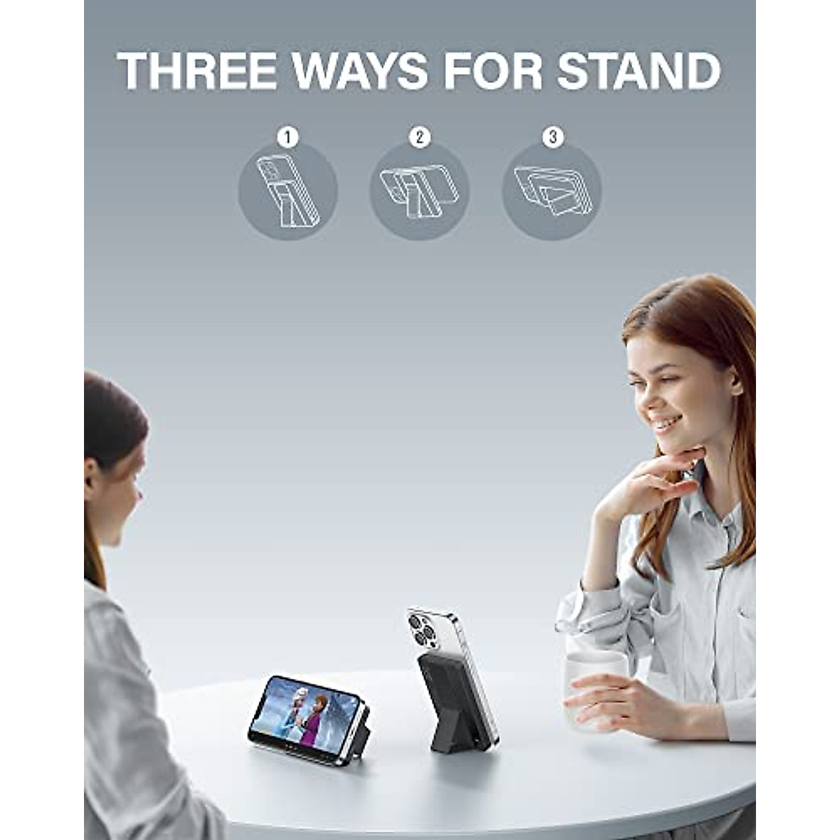 Fokimdo Magnetic Wireless Power Bank, Ultra-Thin 5000mAh Portable Charger Power Bank with Foldable Stand, Mag-Safe Battery Pack 5V/3A USB-C Output Input for iPhone 14/13/12 Series