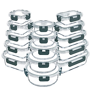 VERONES 30 Pieces Glass Meal Prep Containers Set, Airtight Glass Lunch Containers, Stackable Glass Food Storage Containers with Lids, for Microwave, Oven, Freezer & Dishwasher Friendly,Gray