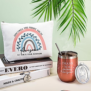 Sieral Thank You Gifts for Women Employee Appreciation Gifts Thank You for Being Awesome 12oz Stainless Steel Tumbler Keychain Makeup Bag for Team staff Coworker Teacher Nurse Gifts(Rainbow)