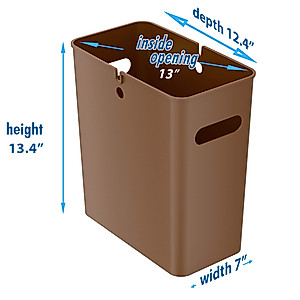 iTouchless SlimGiant 4.2 Gallon Slim Wastebasket with Handles, 16 Liter Plastic Small Trash Can Hanging Garbage Bin Magazine/File Folder Storage Container Home, Office, Bathroom, Kitchen, Toffee Brown