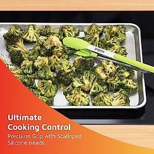 POPCO Tongs for Cooking - Set of 3 (7, 9, 12 inches) - Heavy Duty, 304 Stainless Steel BBQ and Kitchen Tongs with Silicone Tips (3 COLORS AVAILABLE)