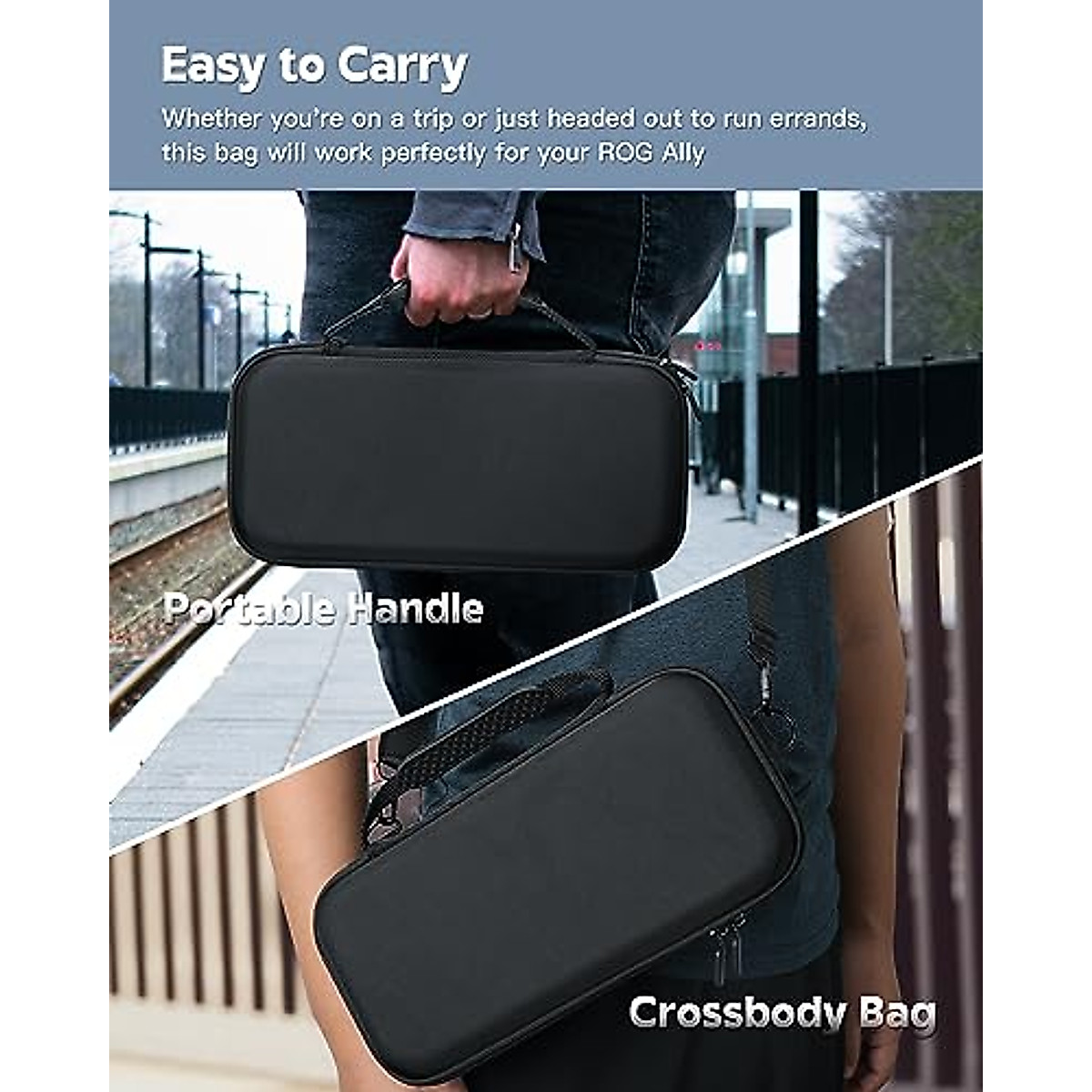 Wiilkac Carrying Case for ASUS ROG Ally, Protective Hard Shell Travel Case Built-in Foldable Stand & Charger Storage Impact-Resistant for Steam Deck Console Accessories
