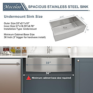 33 Inch Farmhouse Kitchen Sink - Mocoloo 33 Inch Stainless Steel Sink 16 Gauge Deep Single Bowl Undermount Apron Front Farm Sinks