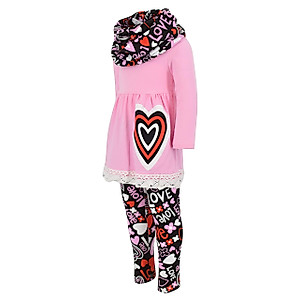 Unique Baby Girls Valentines Day Outfit Layered Heart Toddler Lace Trim Legging Set (7 Years, Pink)