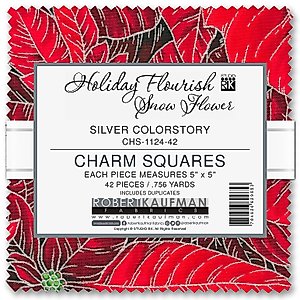 Holiday Flourish Snow Flower Silver 42 5-inch Squares Charm Pack Robert Kaufman CHS-1124-42