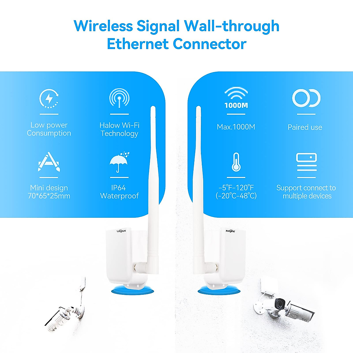 JeaTone Wireless Bridge Point to Point Outdoor,1000M 2.4G Internet Bridge,Strong WiFi Signal Extender,Wireless Transmitter Receiver Bridge Router Network NVR for Security System IP Cameras Computer