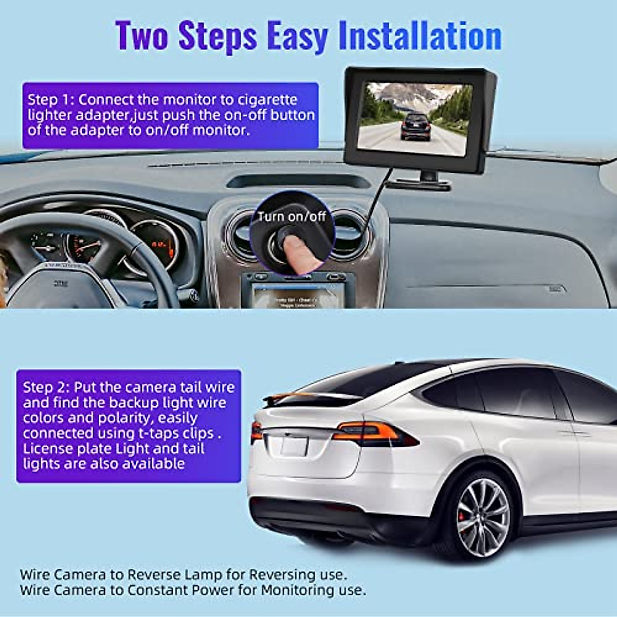 Wireless Backup Camera for Trucks Car Pickup Camper Van, 4.3 Inch IPS Monitor, HD 1080 Digital License Plate Rear View Camera Night Vision Waterproof Image Flip Grid Lines ON/Off