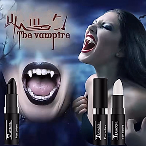 Go Ho 3 PCS Makeup Clown White Cream-Blendable Stick - Eye Black Sticks Face Body Paint Professional Halloween SFX Makeup,Safe Facepaint Nose&Lip Smacking for Sports Festival Makeup(White+Black+Red)