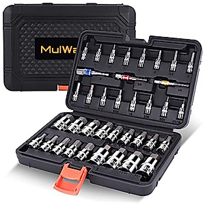 MULWARK 37 PCS Premium Hex Bit Allen Socket Set, 3/8, 1/4, 1/2 in. Drive, Automotive,Bike,Motorcycle& ATV | SAE & Metric S2 Steel & High Torque Strengthened CR-V Socket (regular, 37, Piece)